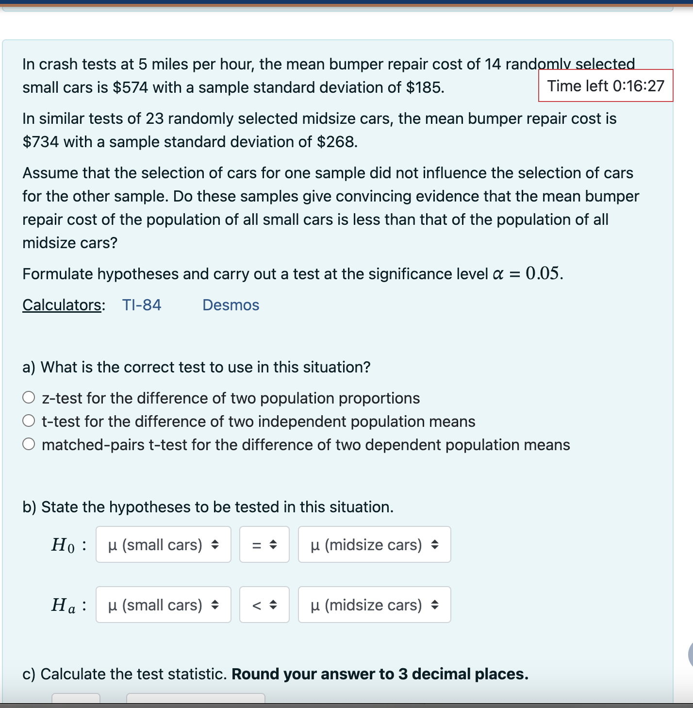 In crash tests at 5 miles per hour, the mean bumper | Chegg.com