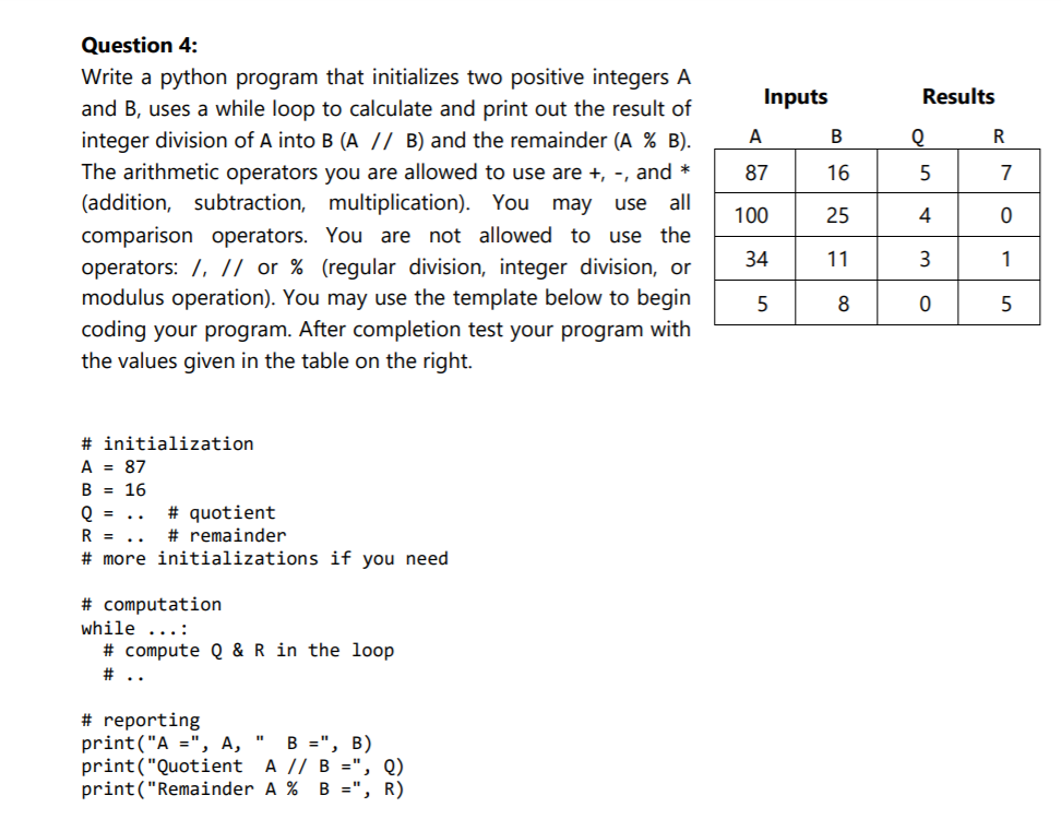 Solved 5 7 Question 4: Write a python program that | Chegg.com