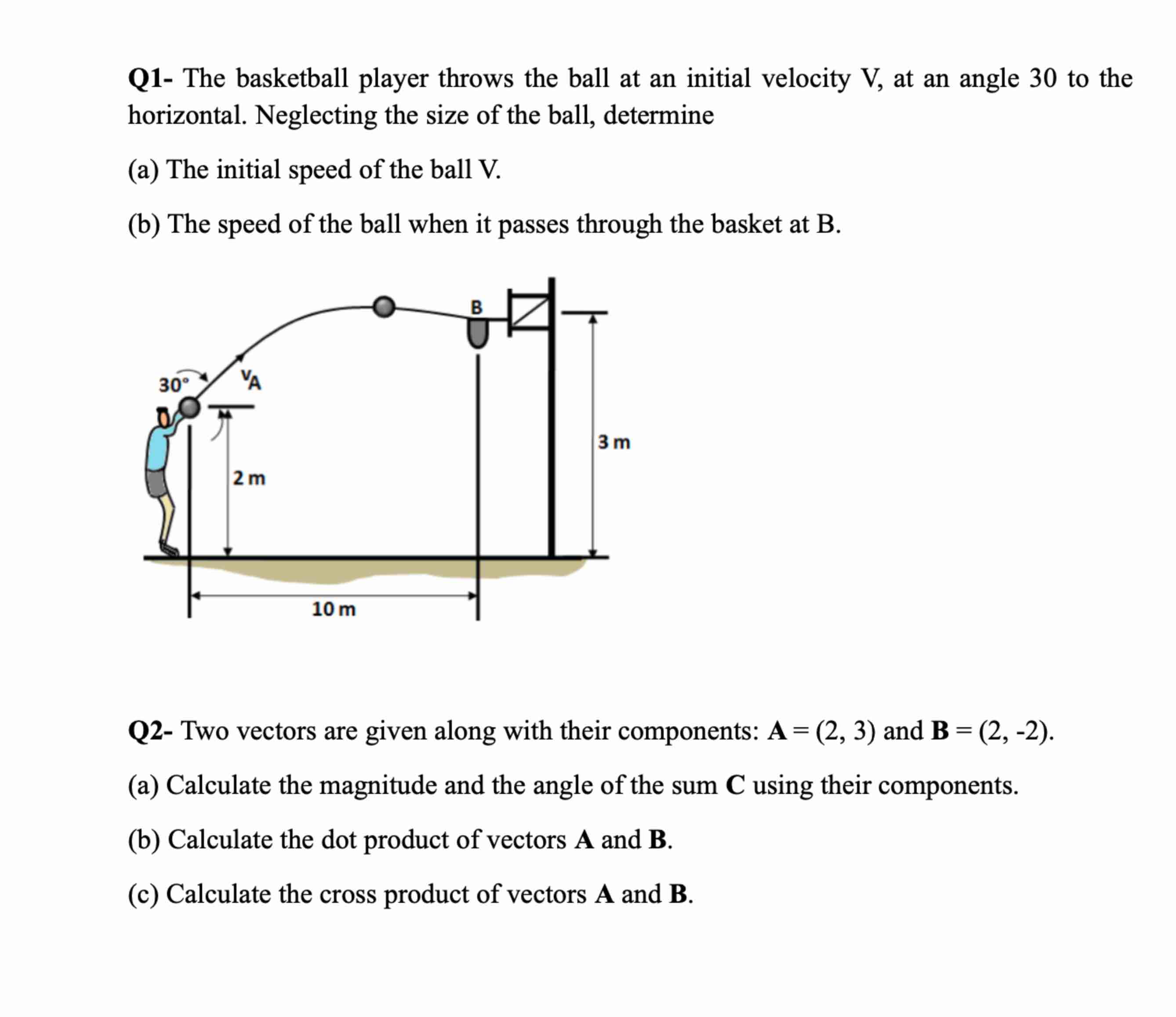 Q1- ﻿The basketball player throws the ball at an | Chegg.com