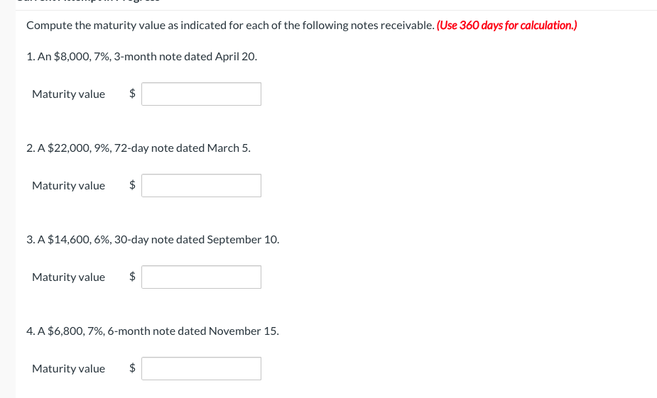 Solved Compute the maturity value as indicated for each of | Chegg.com