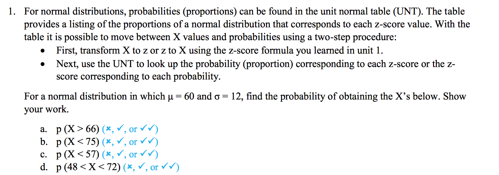 Solved 1. For normal distributions, probabilities | Chegg.com