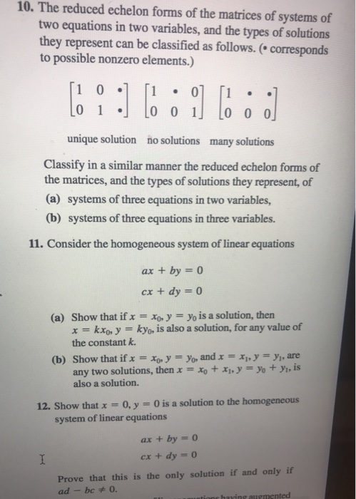 Solved 10. The reduced echelon forms of the matrices of | Chegg.com