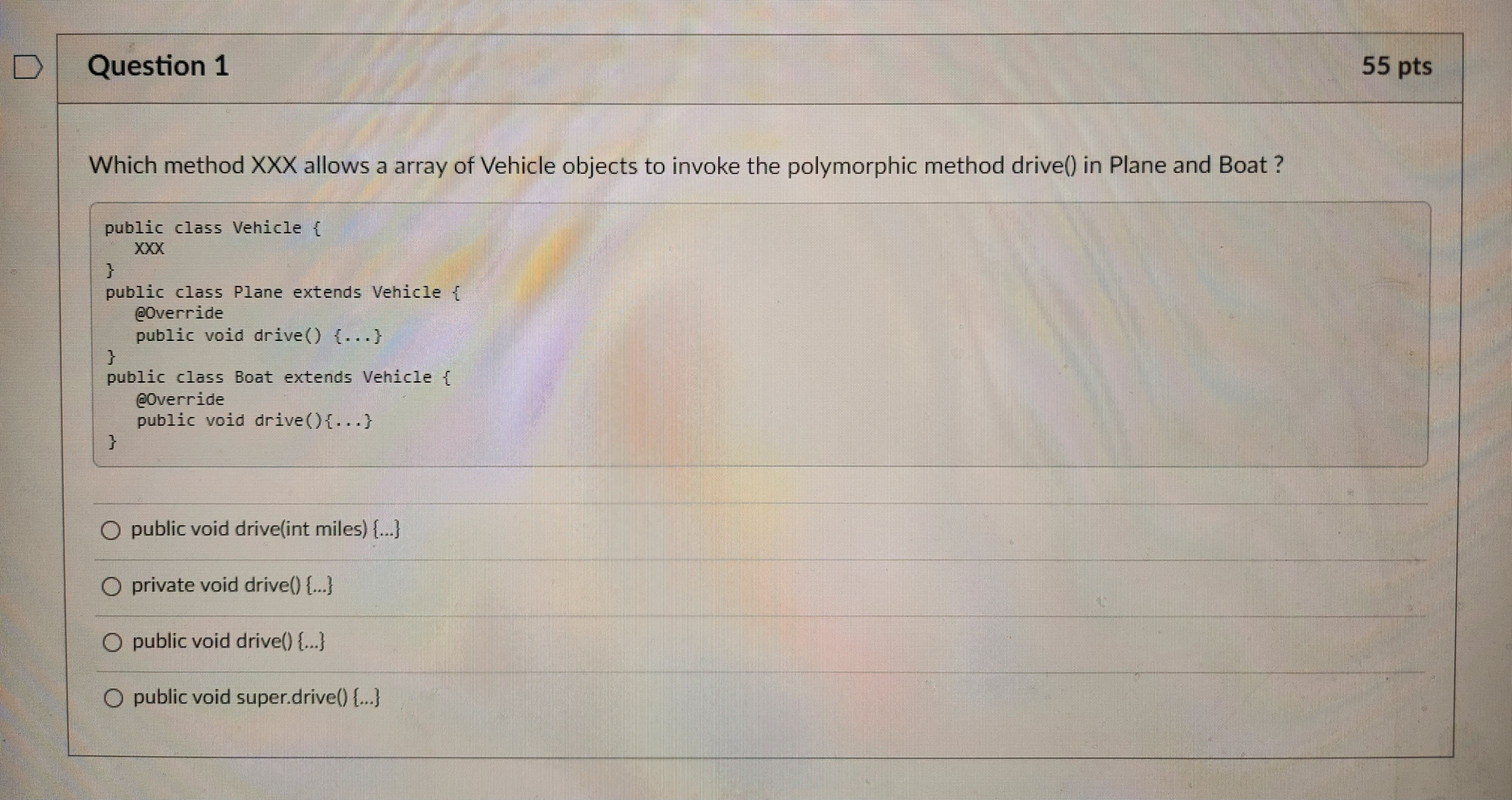 Solved Which method XXX allows a array of Vehicle objects to | Chegg.com