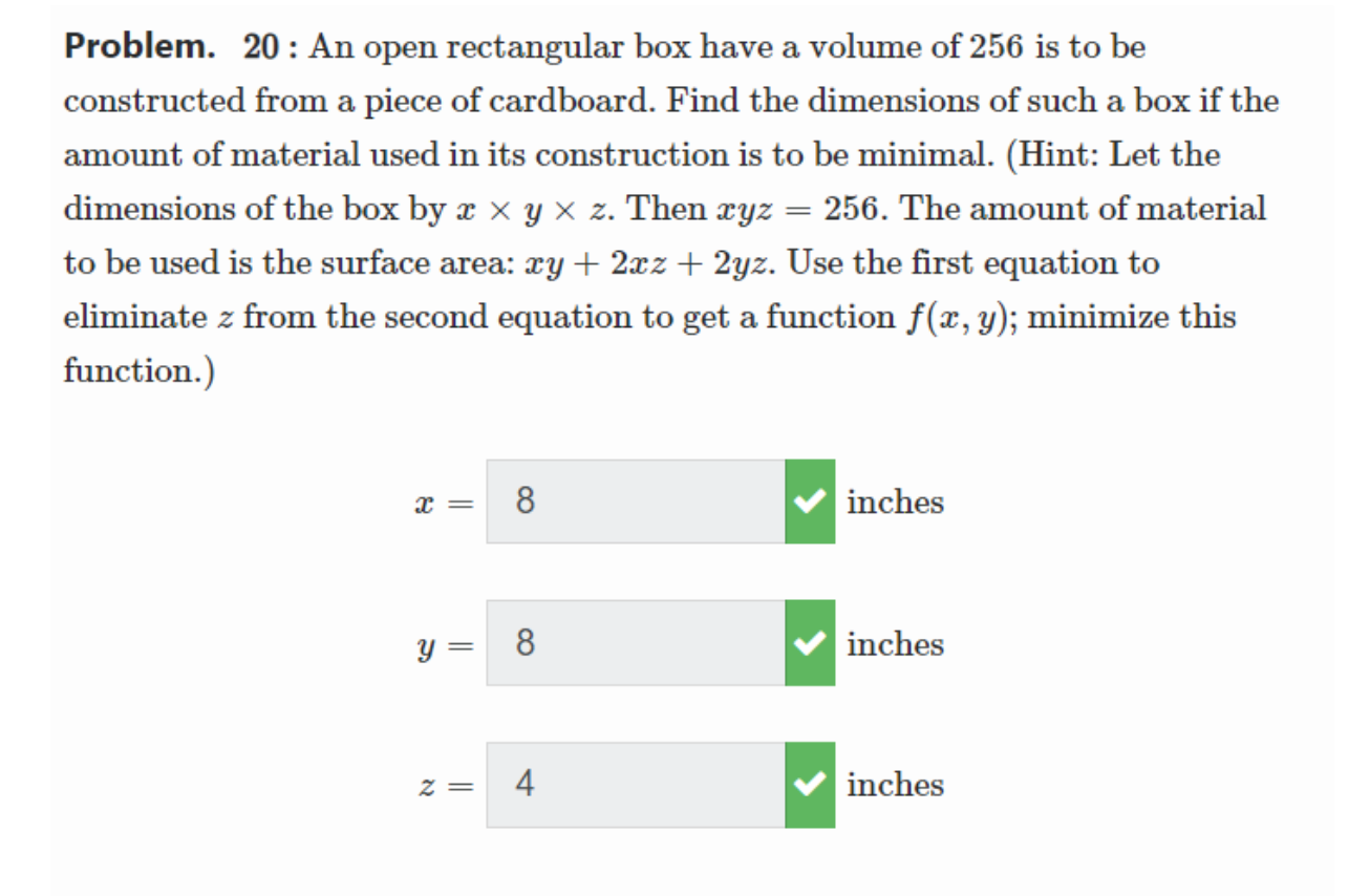Solved Problem. 20: An open rectangular box have a volume of | Chegg.com