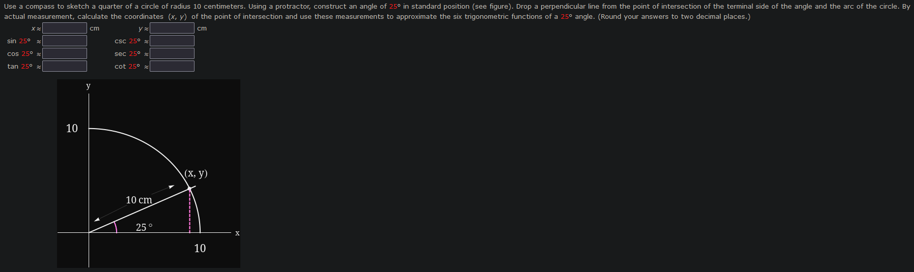 Solved Use a compass to sketch a quarter of a circle of | Chegg.com