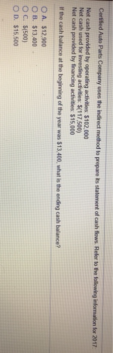 Solved Certified Auto Parts Company uses the indirect method | Chegg.com