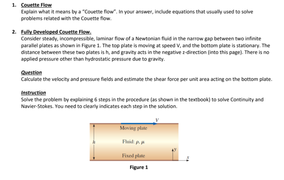 Solved 1. Couette Flow Explain what it means by a “Couette | Chegg.com
