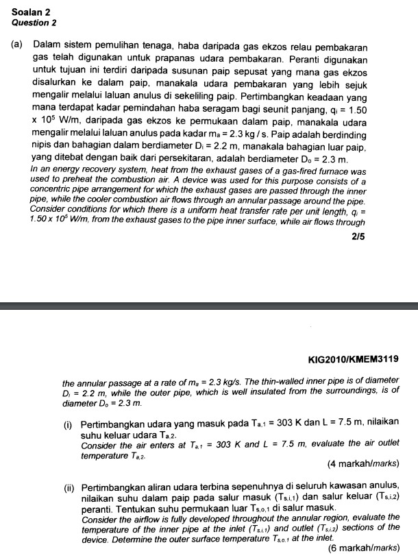 Solved a) Dalam sistem pemulihan tenaga, haba daripada gas | Chegg.com