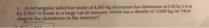 Solved 1. A rectangular solid bar made of 4,065-kg aluminum | Chegg.com