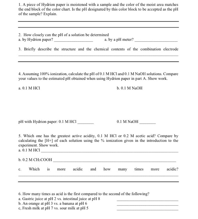 Solved 1. A piece of Hydrion paper is moistened with a | Chegg.com