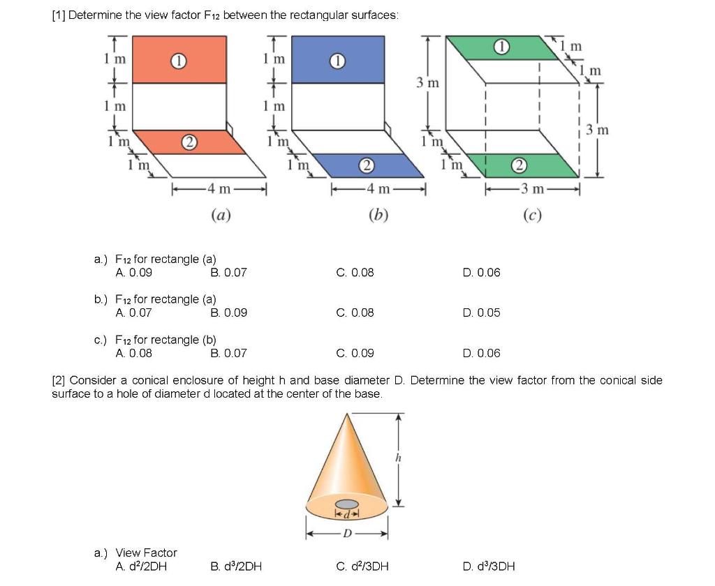 Solved [1] Determine the view factor F12 between the | Chegg.com