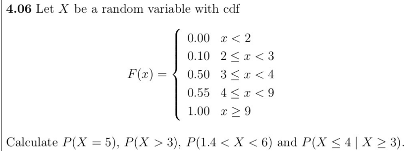 Solved 4.06 Let X be a random variable with cdf | Chegg.com