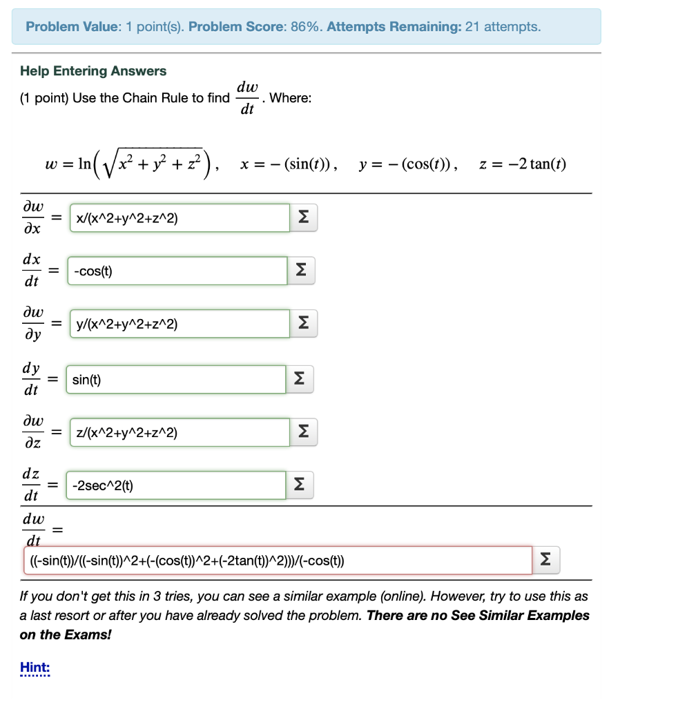 Solved Hw15-14.5-The-Chain-Rule: Problem 3 Problem Value: 1 | Chegg.com