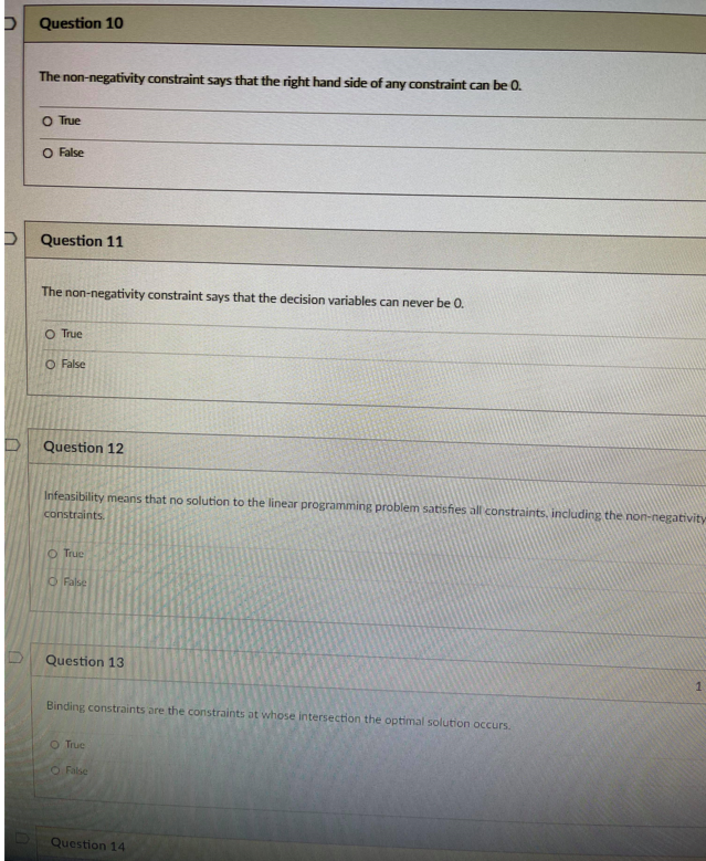 Solved Question 10 The non-negativity constraint says that | Chegg.com