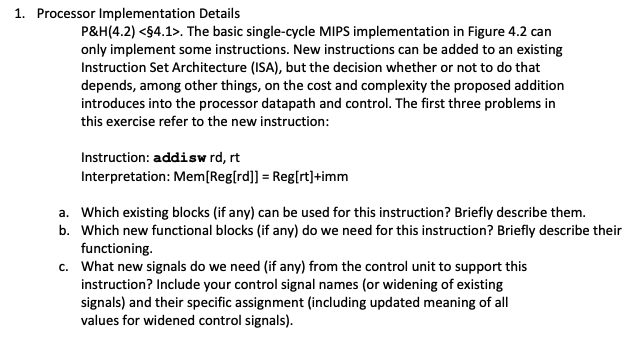 Solved Processor Implementation Details P&H(4.2) . The | Chegg.com