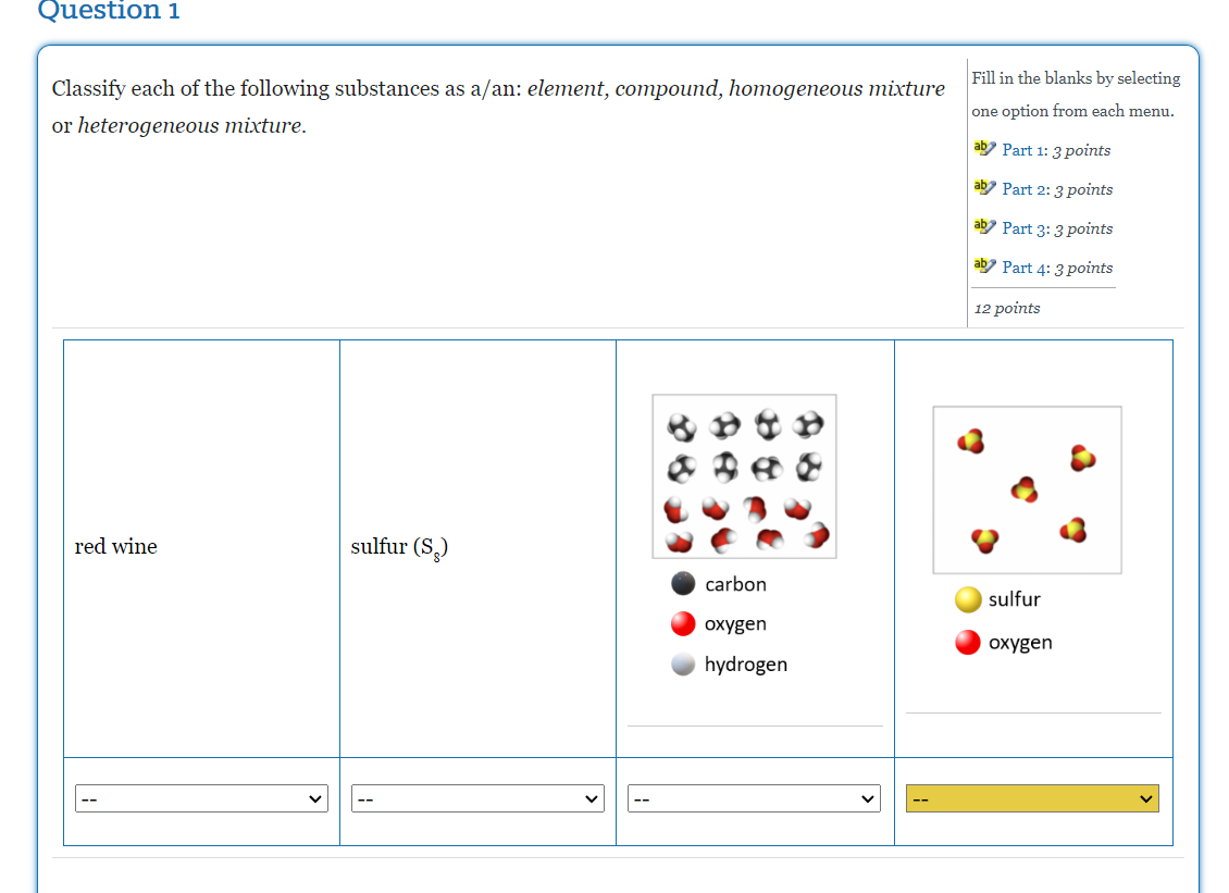 Solved Question 1Classify each of the following substances | Chegg.com