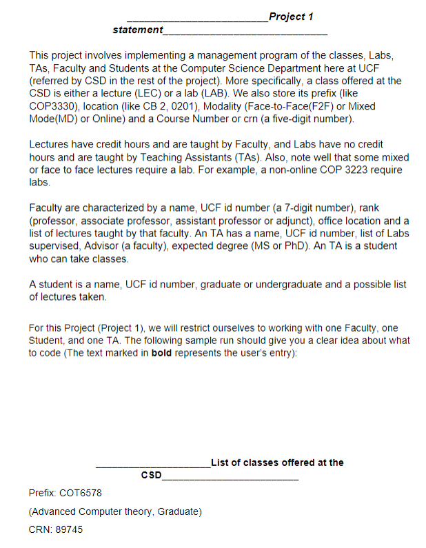 Solved Project 1 statement This project involves | Chegg.com