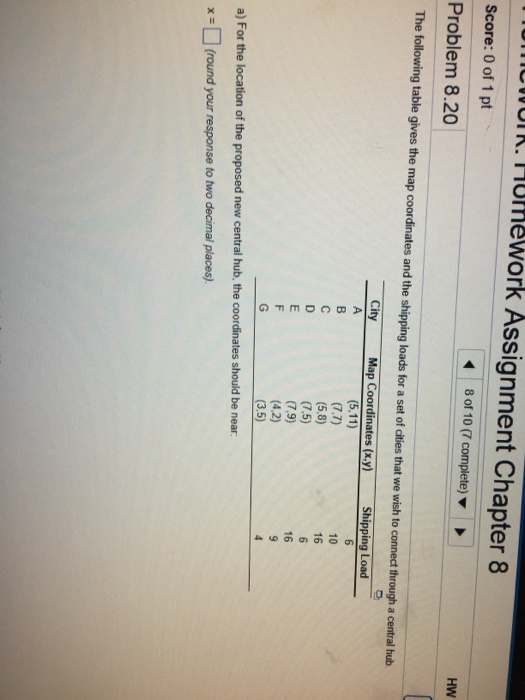 Solved The following table gives the map coordinates and the | Chegg.com