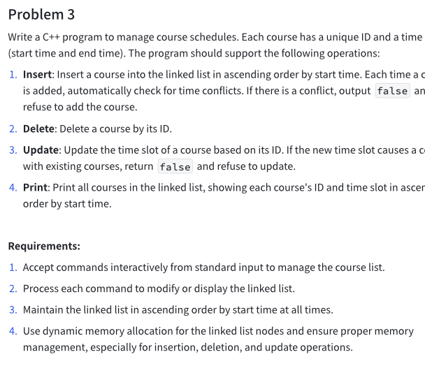Solved Problem 3 ﻿Write a C++ ﻿program to manage course | Chegg.com
