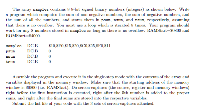 The array samples contains 8 8-bit signed binary | Chegg.com