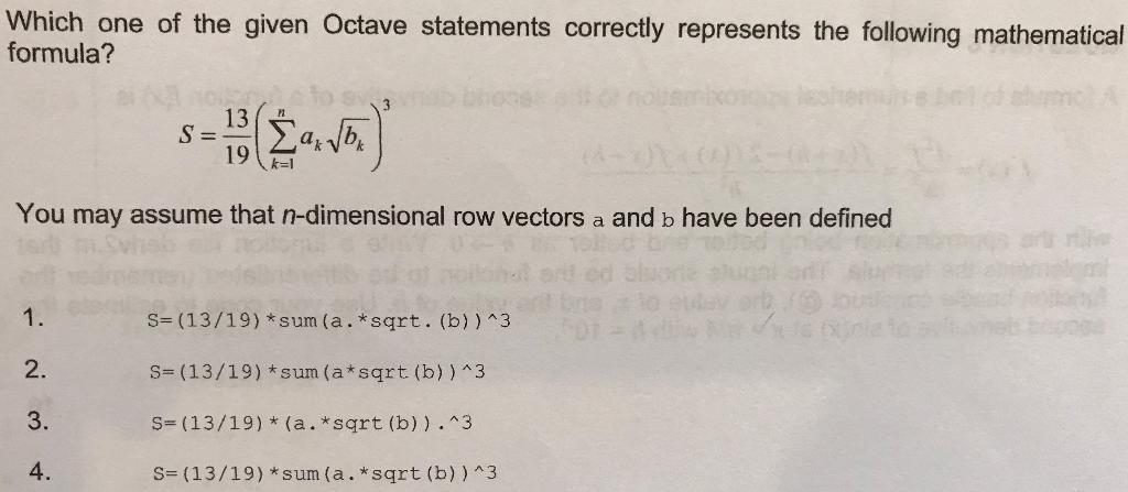 Solved Which one of the given Octave statements correctly | Chegg.com