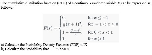 Solved The cumulative distribution function (CDF) of a | Chegg.com