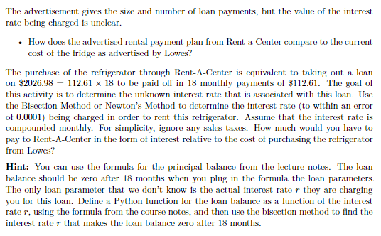 Solved Rent-a-Center advertises renting an Amana | Chegg.com