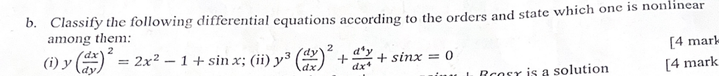 Solved b. ﻿Classify the following differential equations | Chegg.com