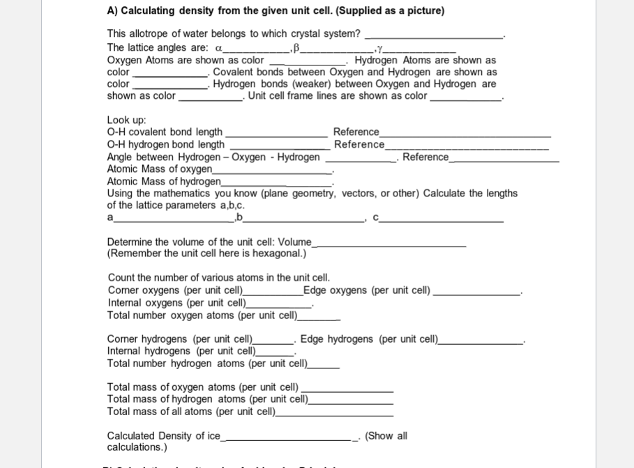 Solved UNIT CELL OF ICE lh Perspective View Projection onto | Chegg.com
