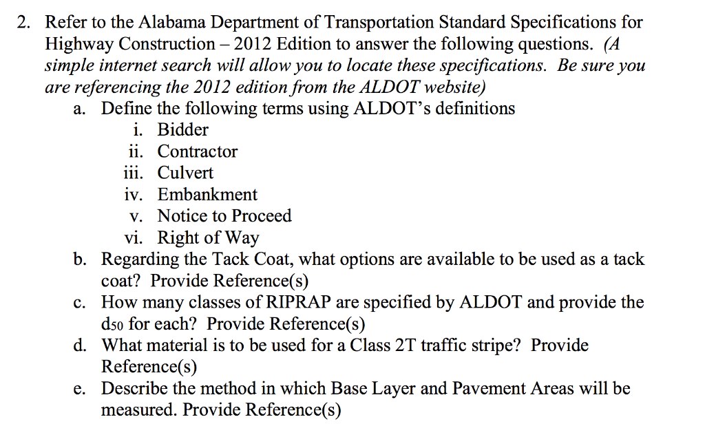 2. Refer to the Alabama Department of Transportation | Chegg.com