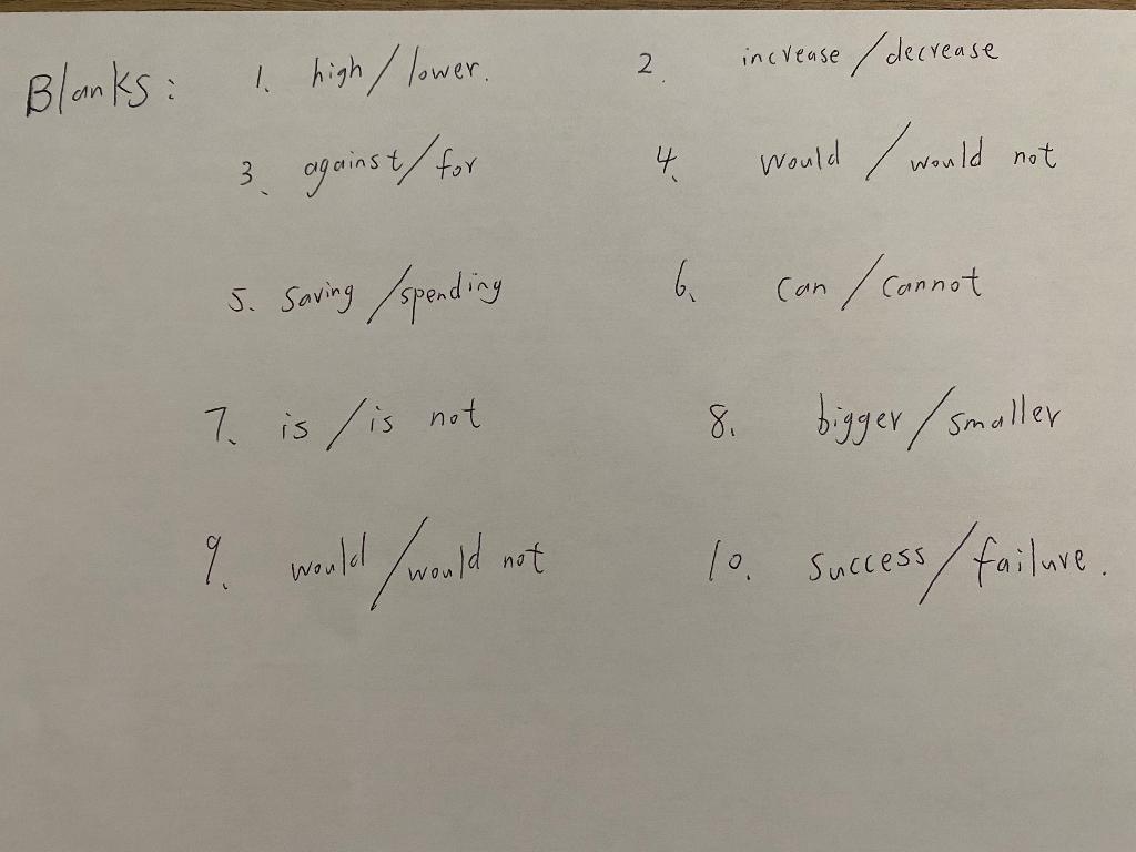 2 1. high / lower. increase (decrease Blanks: 4 나 3 | Chegg.com