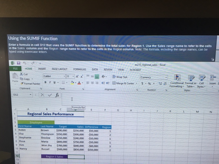 Solved Using the SUMIF Function Enter a formula in cell D12 | Chegg.com