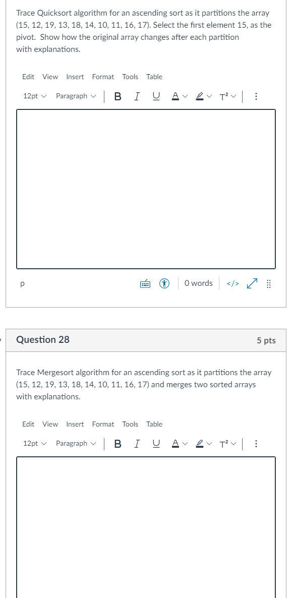 Solved Trace Quicksort algorithm for an ascending sort as it | Chegg.com