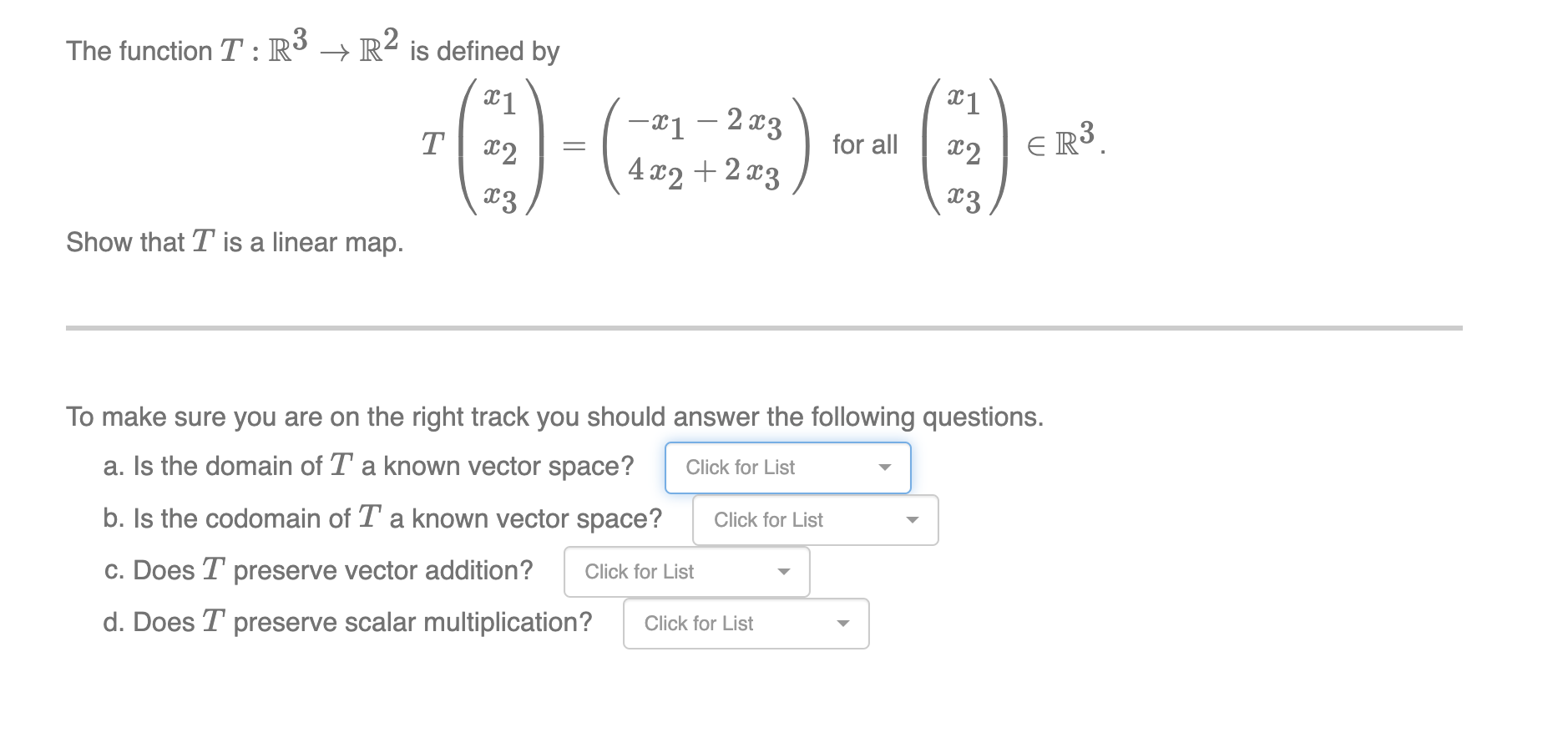 Solved The function T : R3 + R2 is defined by 21 21 T | Chegg.com