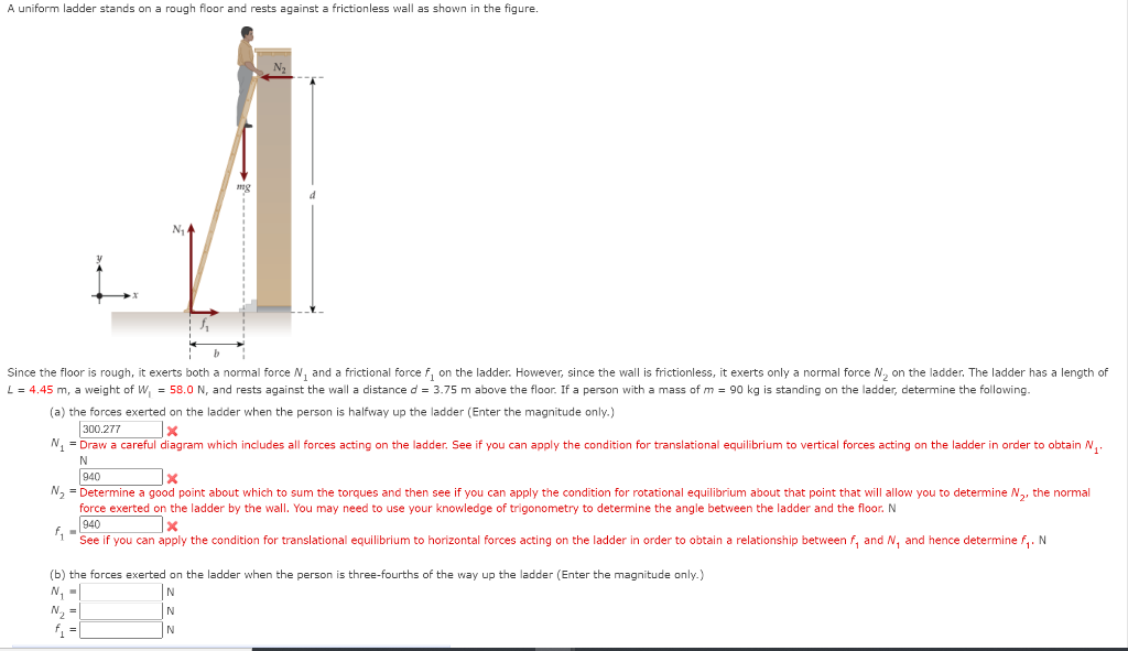 Solved A uniform ladder stands on a rough floor and rests | Chegg.com