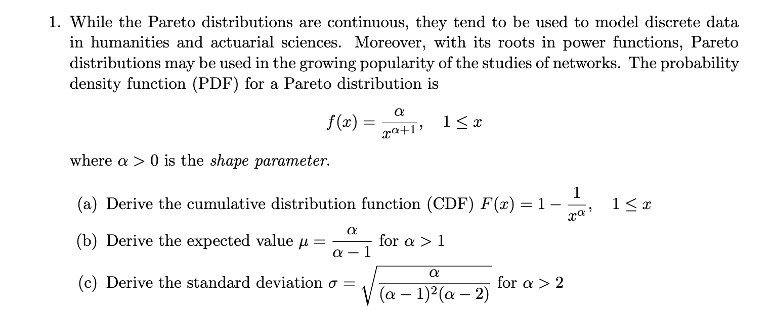 Solved 1. While the Pareto distributions are continuous, | Chegg.com