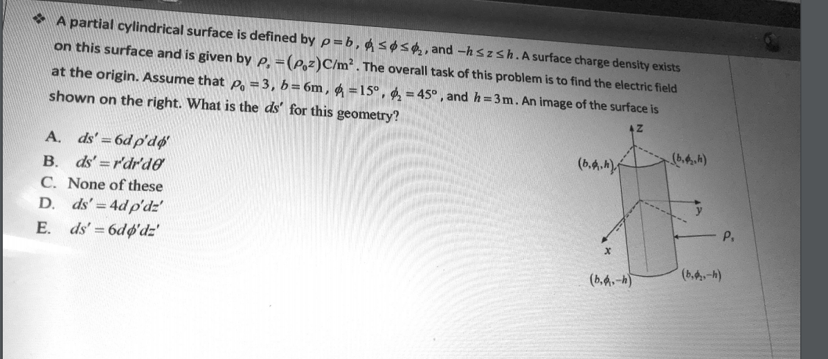 Solved A partial cylindrical surface is defined by p=b, 4 | Chegg.com
