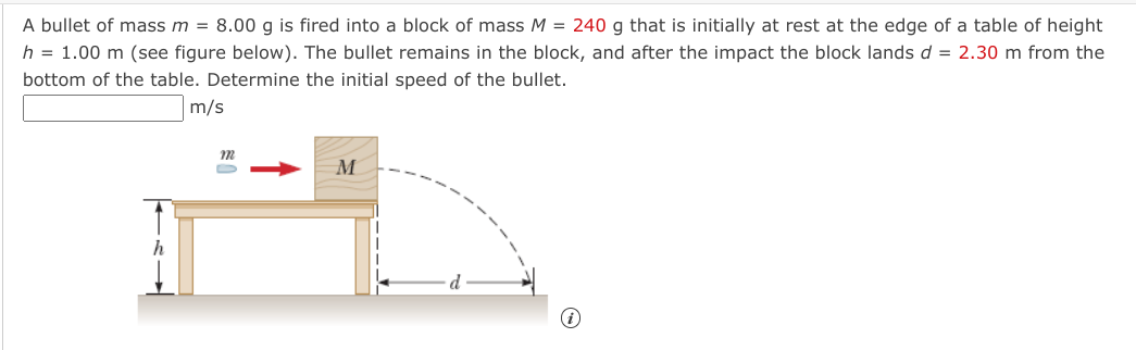 Solved A bullet of mass m = 8.00 g is fired into a block of | Chegg.com