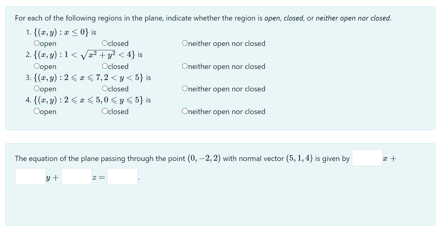 Solved For each of the following regions in the plane, | Chegg.com