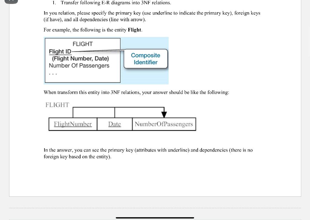 Solved 1. Transfer following E-R diagrams into 3NF | Chegg.com