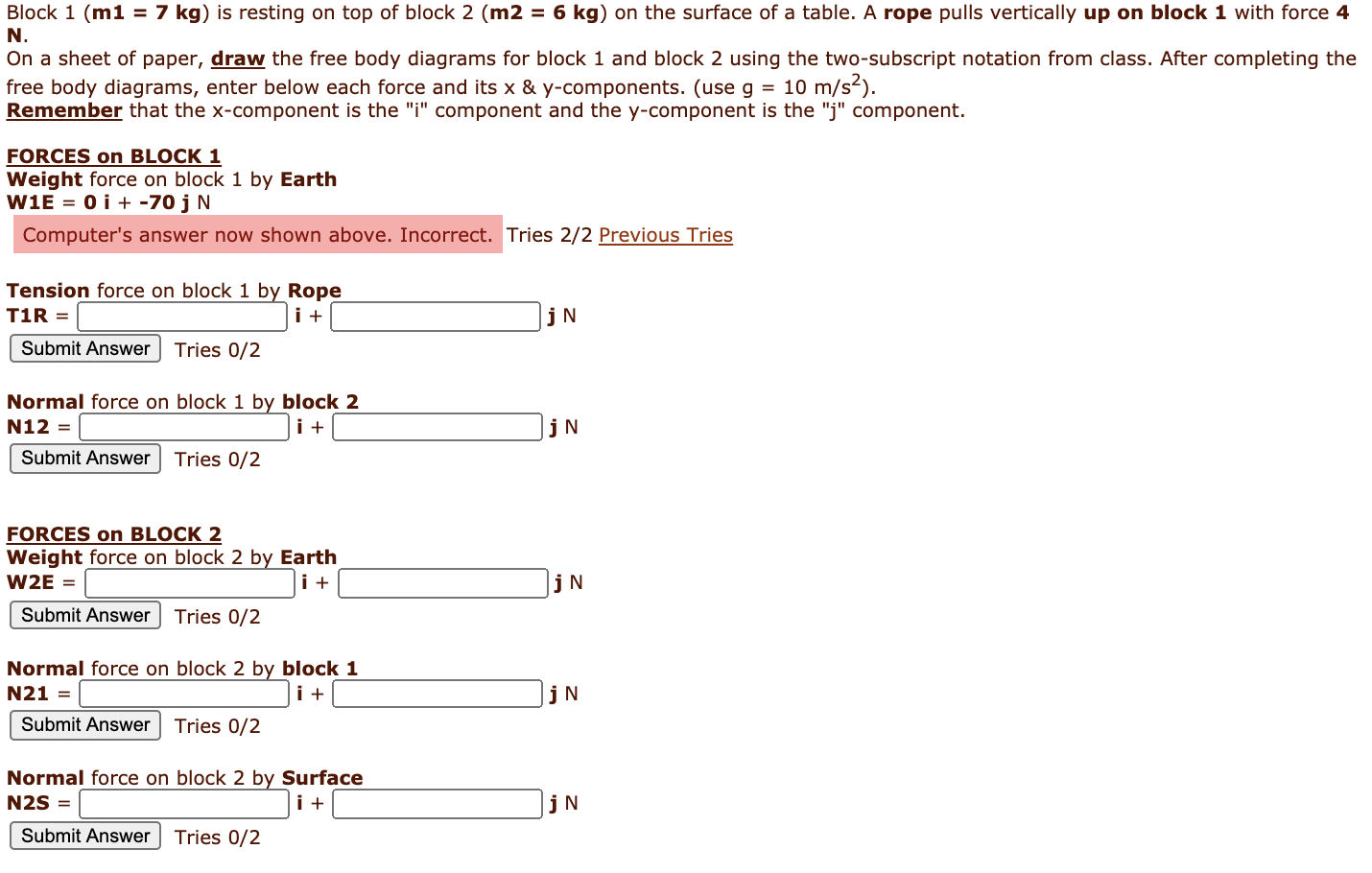 Solved Block 1 (m1 = 7 kg) is resting on top of block 2 (m2 | Chegg.com