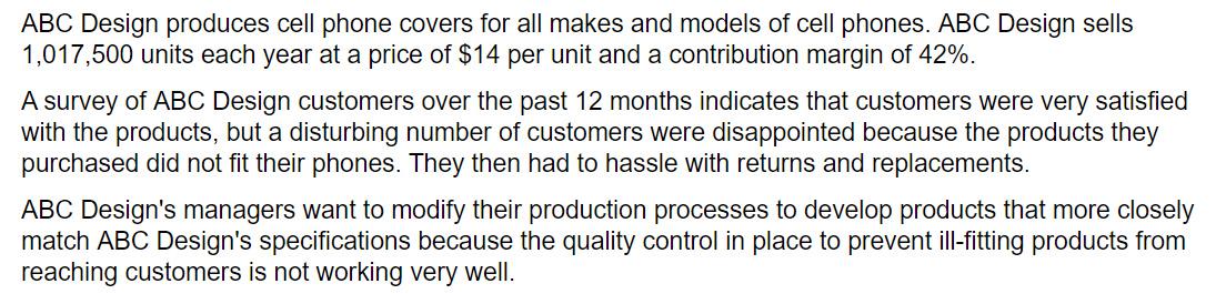 Solved ABC Design produces cell phone covers for all makes | Chegg.com