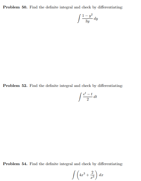 Solved Problem 50. Find the definite integral and check by | Chegg.com
