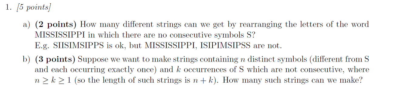 Solved 1. [5 points) a) (2 points) How many different | Chegg.com