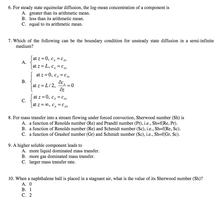 Solved 6. For steady state equimolar diffusion, the log-mean | Chegg.com