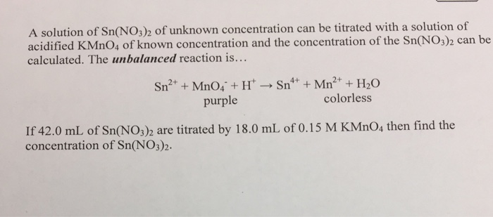 Solved A solution of Sn(NO_3)_2 of unknown concentration can | Chegg.com
