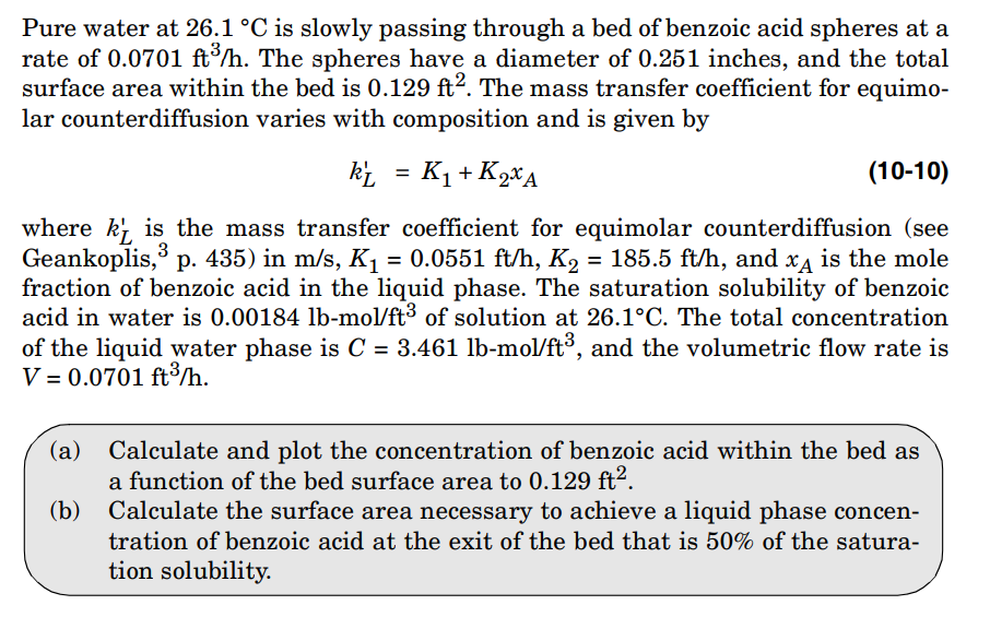 Pure water at 26.1 °C is slowly passing through a bed | Chegg.com