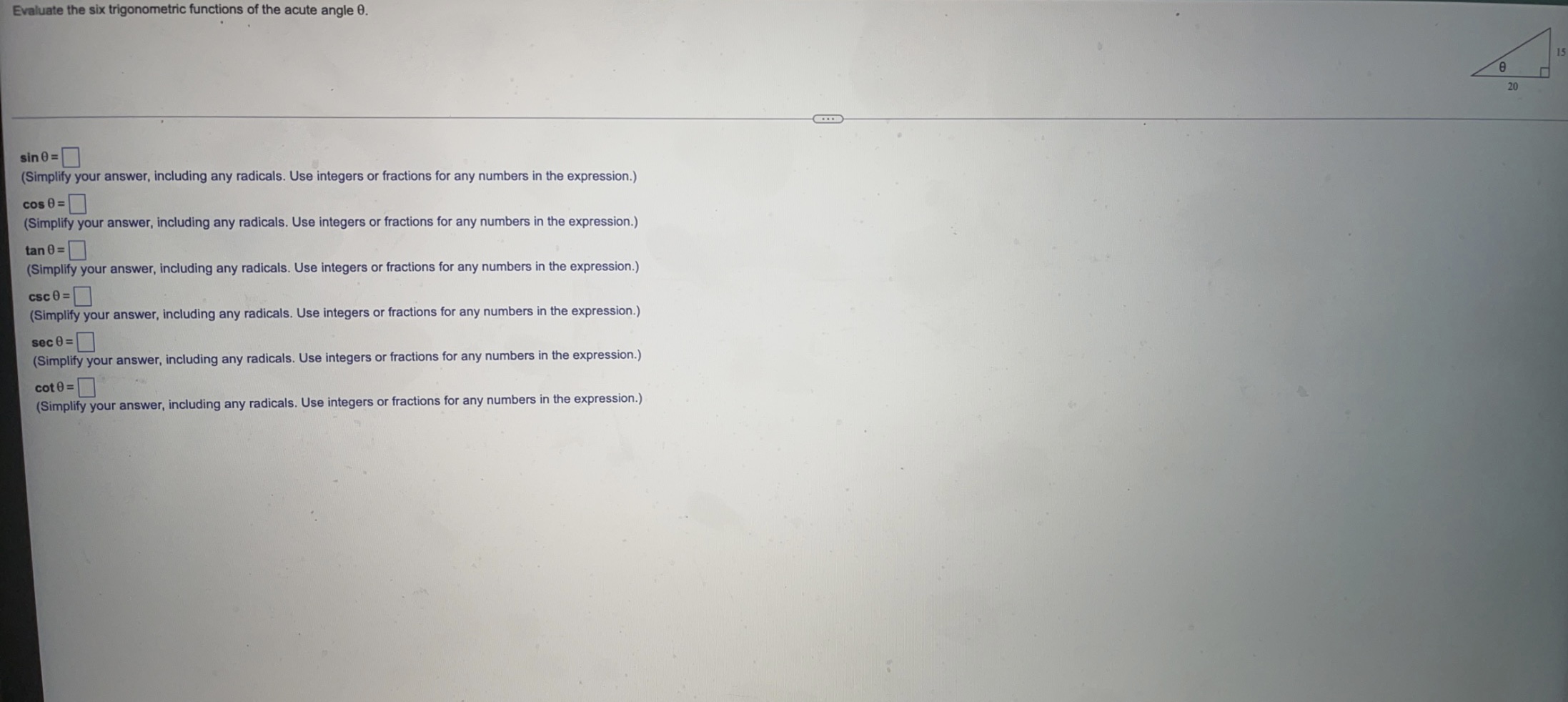 Solved Evaluate the six trigonometric functions of the acute | Chegg.com