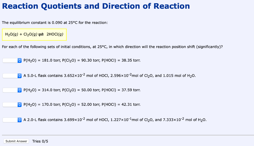 Solved Reaction Quotients and Direction of Reaction The | Chegg.com