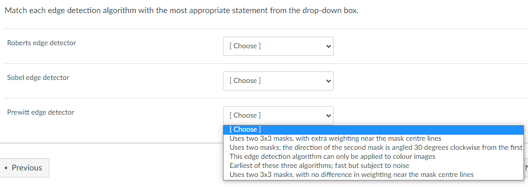 Solved Match each edge detection algorithm with the most | Chegg.com